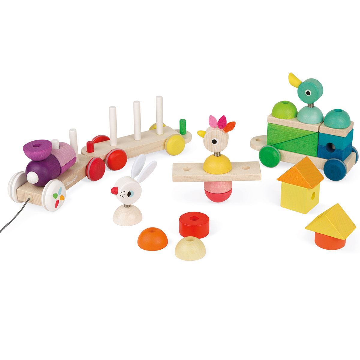 Giant Multicolour Train | Janod | Wooden Pull Along Toys